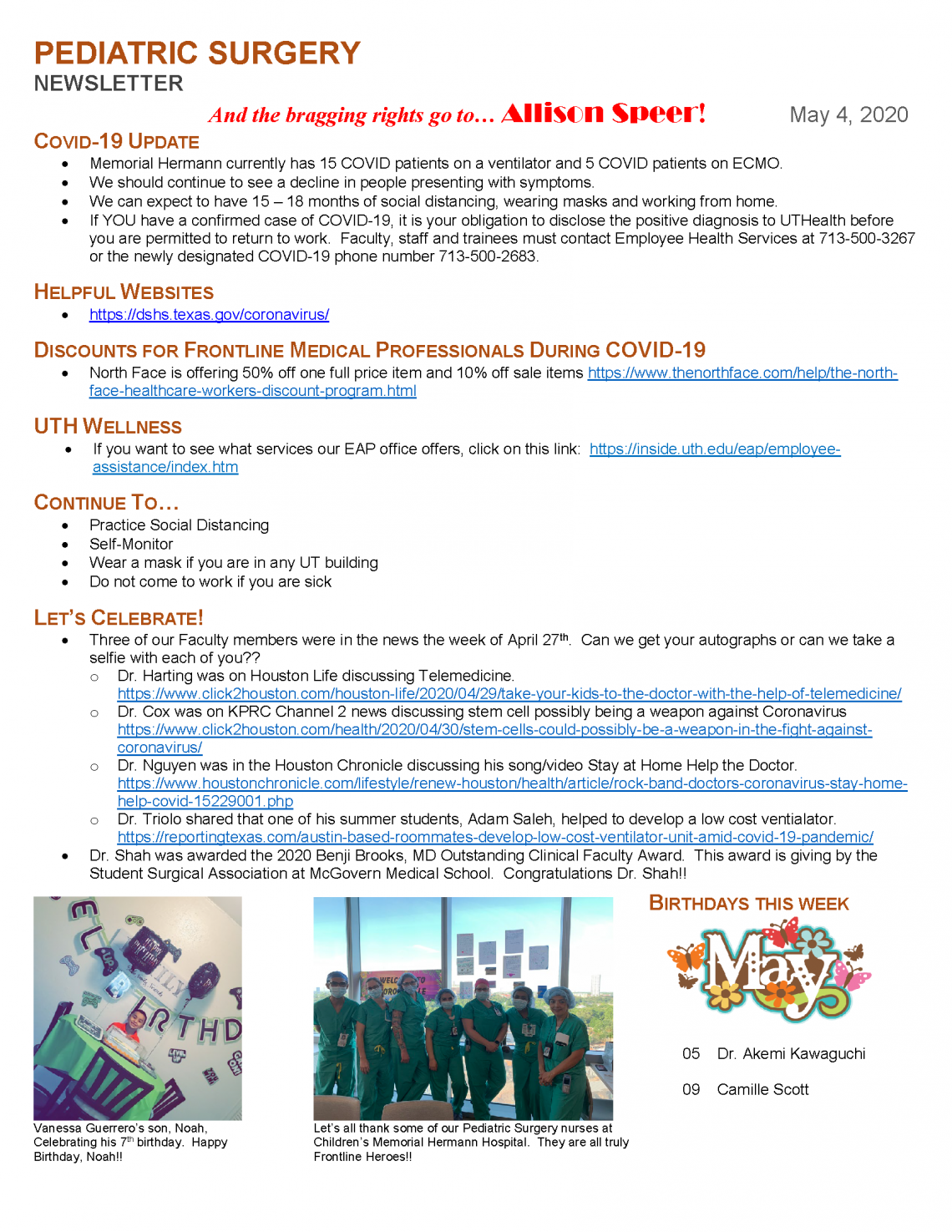 May 4: Pediatric Surgery Newsletter | McGovern Medical School