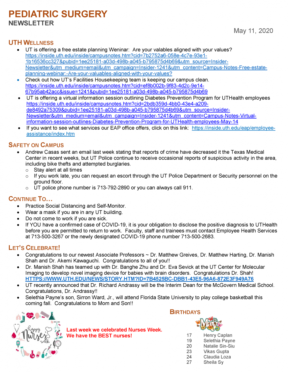 May 11: Pediatric Surgery Newsletter | McGovern Medical School